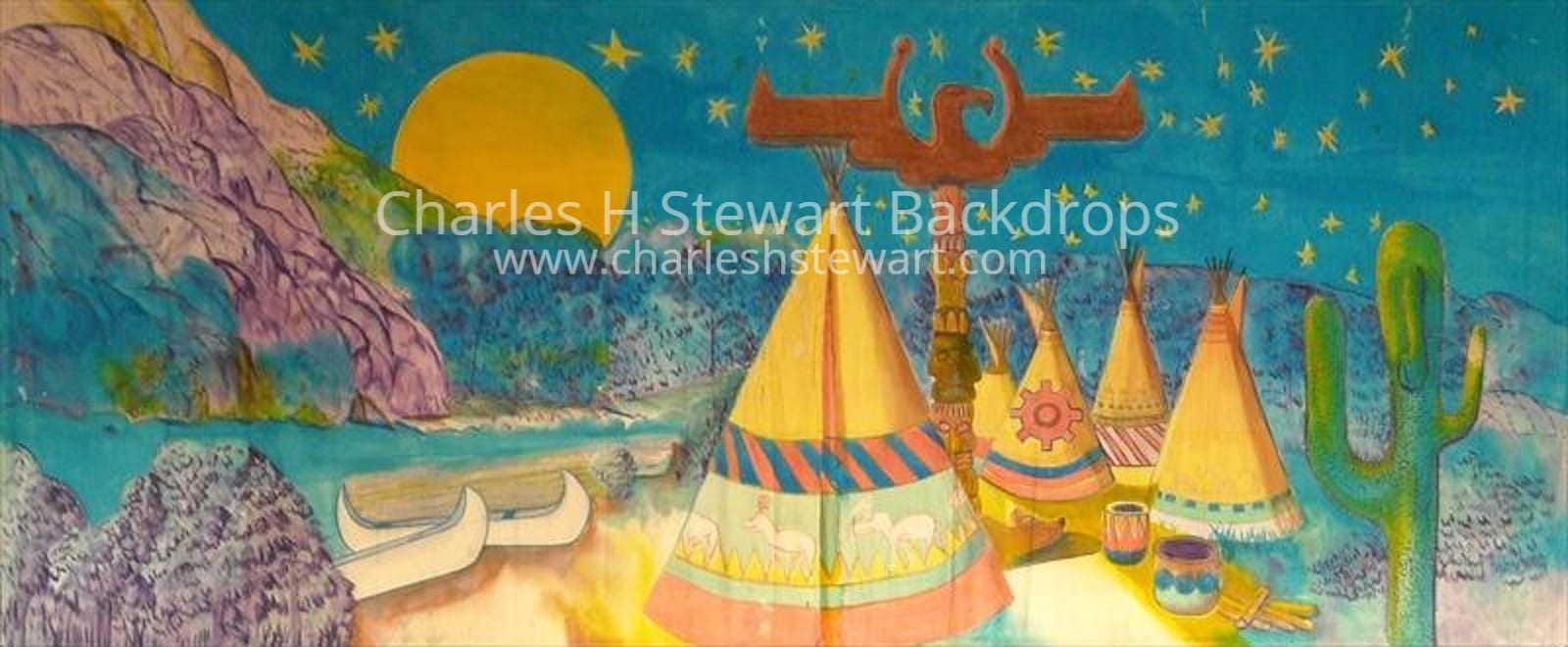 Indian Village Backdrop - Backdrops by Charles H. Stewart